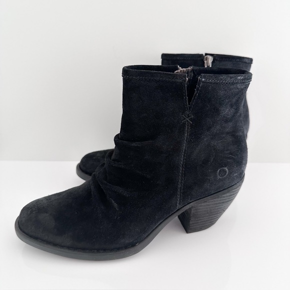 Born | Shoes | Born Aire Ruched Black Suede Stacked Heel Ankle Boots ...